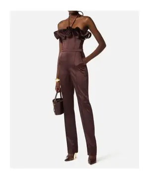 Elisabetta Franchi Maxi Ruffled Stretch Satin Jumpsuit