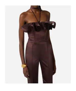 Elisabetta Franchi Maxi Ruffled Stretch Satin Jumpsuit