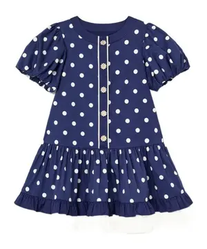 SELF-PORTRAIT Navy Polka Dot Cotton Printed Dress
