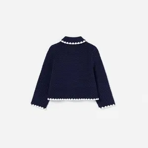 SELF-PORTRAIT Navy Crochet Knitted Cardigan