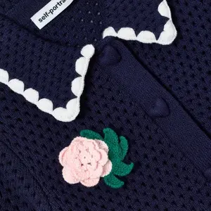 SELF-PORTRAIT Navy Crochet Knitted Cardigan