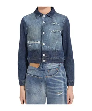 MAISON MARGIELA Cropped Denim Jacket - Blue