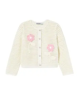 SELF-PORTRAIT Cream Flower Knitted Cardigan - White