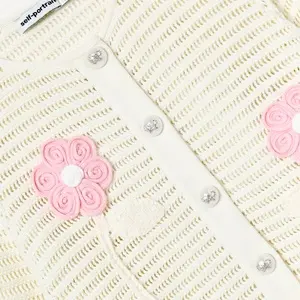 SELF-PORTRAIT Cream Flower Knitted Cardigan