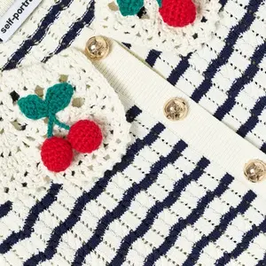 SELF-PORTRAIT Cream And Navy Striped Knitted Cardigan