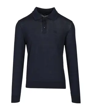 Etro Fuji Knitted L/s Polo Wool Silk - Blue