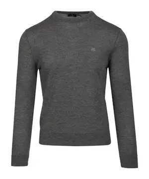 Etro Wool And Silk Sweater With Pegaso-embroidery - Grey