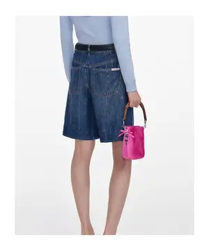 SELF-PORTRAIT Rhinestone Striped Denim Shorts