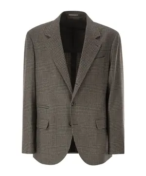 Brunello Cucinelli Prince Of Wales Wool And Cashmere Blazer With Tailored Construction - Black