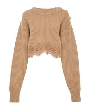 Chloé Chloé Cropped Lace-Hem Knitted Sweater No