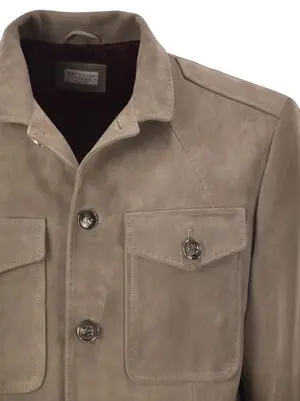 Brunello Cucinelli Suede Leather Safari Jacket With Patch Pockets