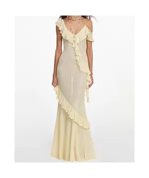 SELF-PORTRAIT Wool Ruffled Knit Maxi Skirt