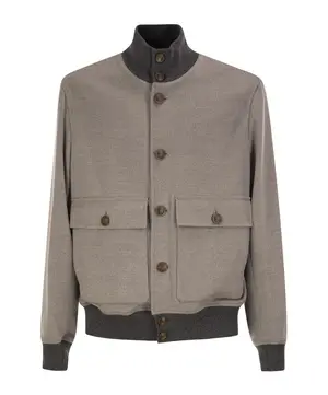 Brunello Cucinelli Virgin Wool Bomber Jacket With Cashmere Knit Details - Gray