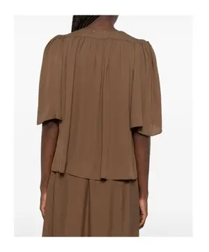 FORTE_FORTE Hammered-ring Draped Top - Brown
