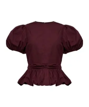 ROTATE BY BIRGER CHRISTENSEN Puff Sleeve Top Bordeaux