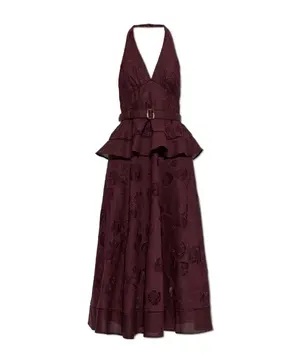 SELF-PORTRAIT Floral-embroidered Midi Dress - Brown