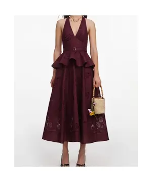 SELF-PORTRAIT Floral-embroidered Midi Dress