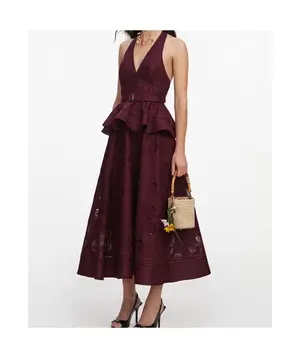 SELF-PORTRAIT Floral-embroidered Midi Dress