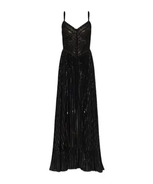 SELF-PORTRAIT Pleated Maxi Dress With Lace Trim