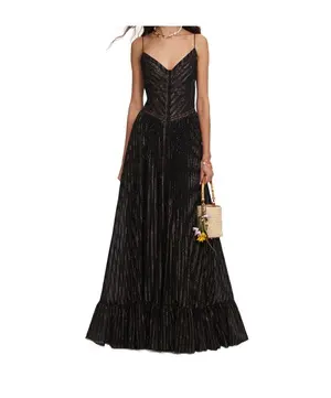 SELF-PORTRAIT Pleated Maxi Dress With Lace Trim