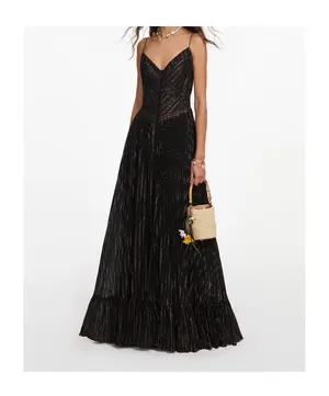 SELF-PORTRAIT Pleated Maxi Dress With Lace Trim