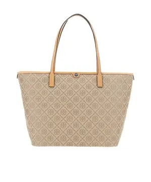 Tory Burch T-monogram Zip Shopper Bag - Beige