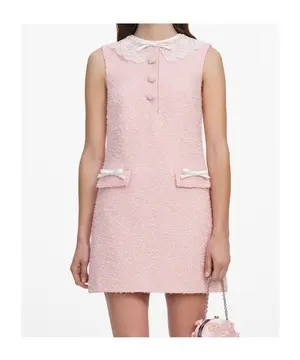 SELF-PORTRAIT Boucle Lace Collar Mini Dress - Pink