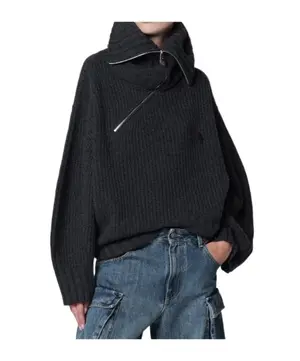 Attico Dark Grey Wool And Cashmere Sweater With Zip