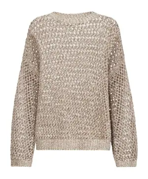 Brunello Cucinelli Chiné Net Sweater In Silk And Linen - Nude