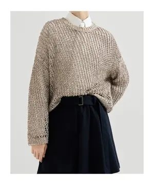 Brunello Cucinelli Chiné Net Sweater In Silk And Linen - Nude