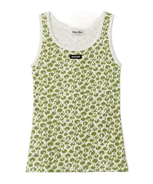 Miu Miu Cotton Tank Top - Ivory/fern