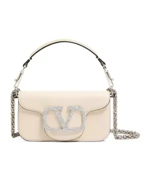 Valentino Garavani Locò Small Shoulder Bag With Jewel Logo - Ivory