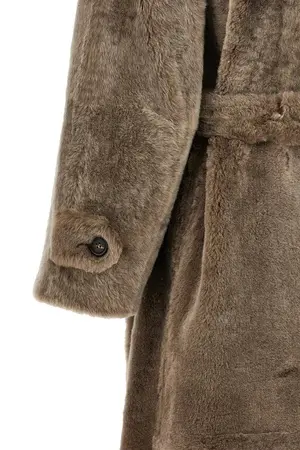 Brunello Cucinelli Belted Shearling Coat - Brown