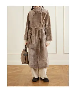 Brunello Cucinelli Belted Shearling Coat - Brown