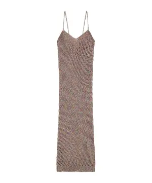 LANEUS Sequin Embellished Spaghetti Strap Maxi Dress