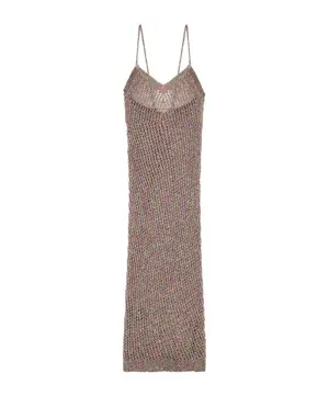 LANEUS Sequin Embellished Spaghetti Strap Maxi Dress