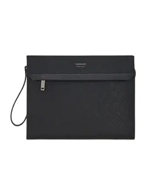 FERRAGAMO Embossed Monogram Wristlet Bag - Black