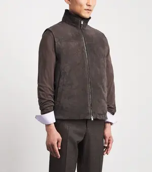 Canali Suede Shearling-collar Padded Gilet