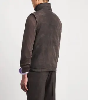 Canali Suede Shearling-collar Padded Gilet