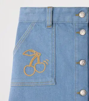 Bonpoint Embroidered Cherry Denim Skirt