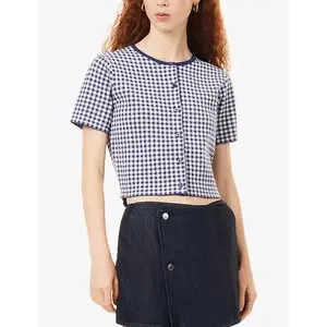 Good American Keepsake Gingham-print Woven Cardigan