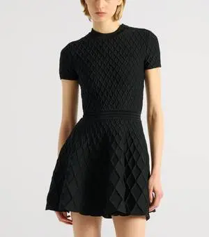 Balmain Geometric Knit Flared Mini Dress