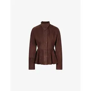 Alaïa Stand-collar Peplum Suede Jacket