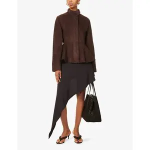 Alaïa Stand-collar Peplum Suede Jacket
