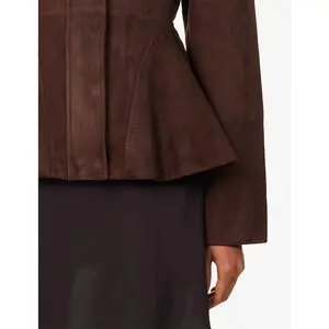 Alaïa Stand-collar Peplum Suede Jacket