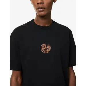 Stone Island Vertical Logo-print Short-sleeve Cotton-jersey T-shirt - Black