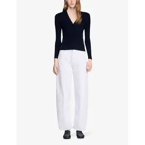 Sandro V-neck Lace-panel Knitted Cardigan