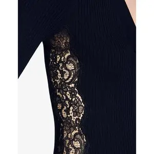 Sandro V-neck Lace-panel Knitted Cardigan