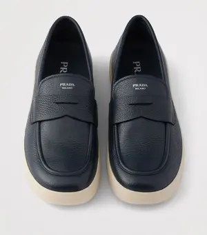 Prada Leather Logo Loafers - Blue