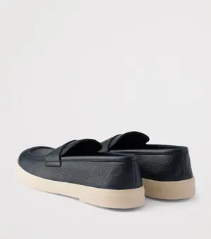 Prada Leather Logo Loafers - Blue